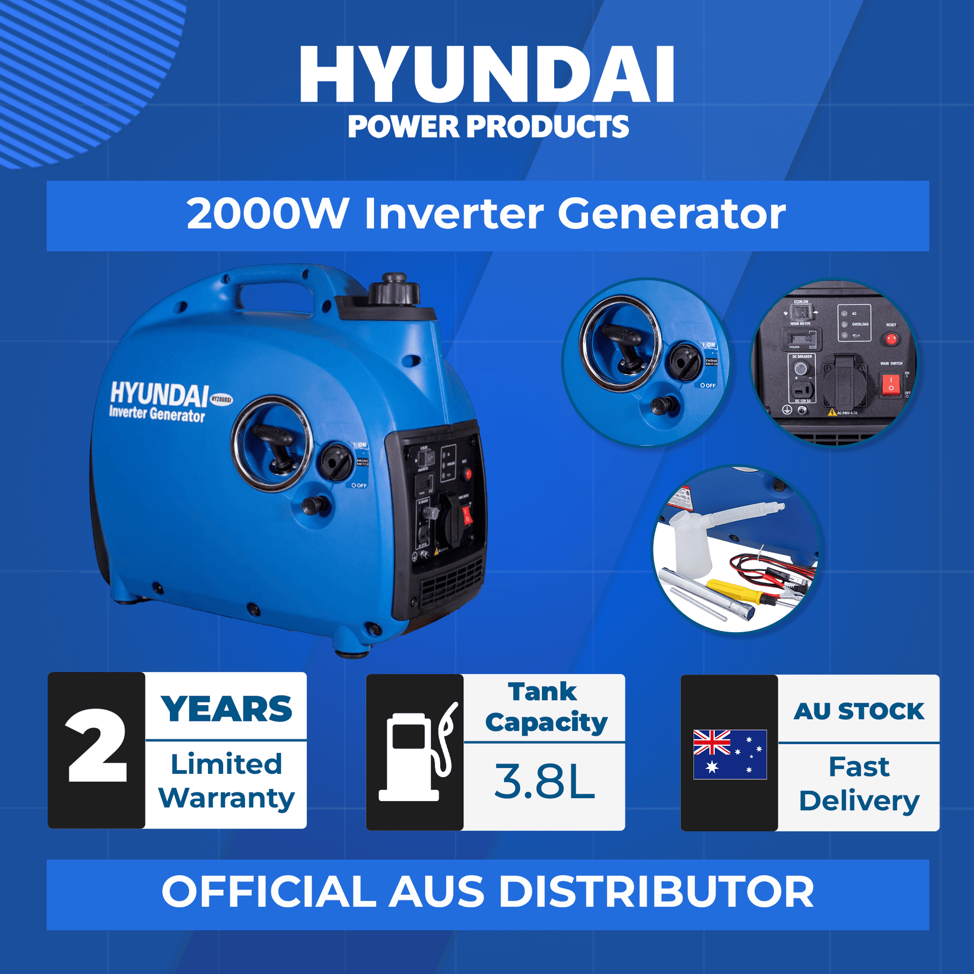 Hyundai 2000W Inverter Generator – Quiet, Portable Power for Camping ...