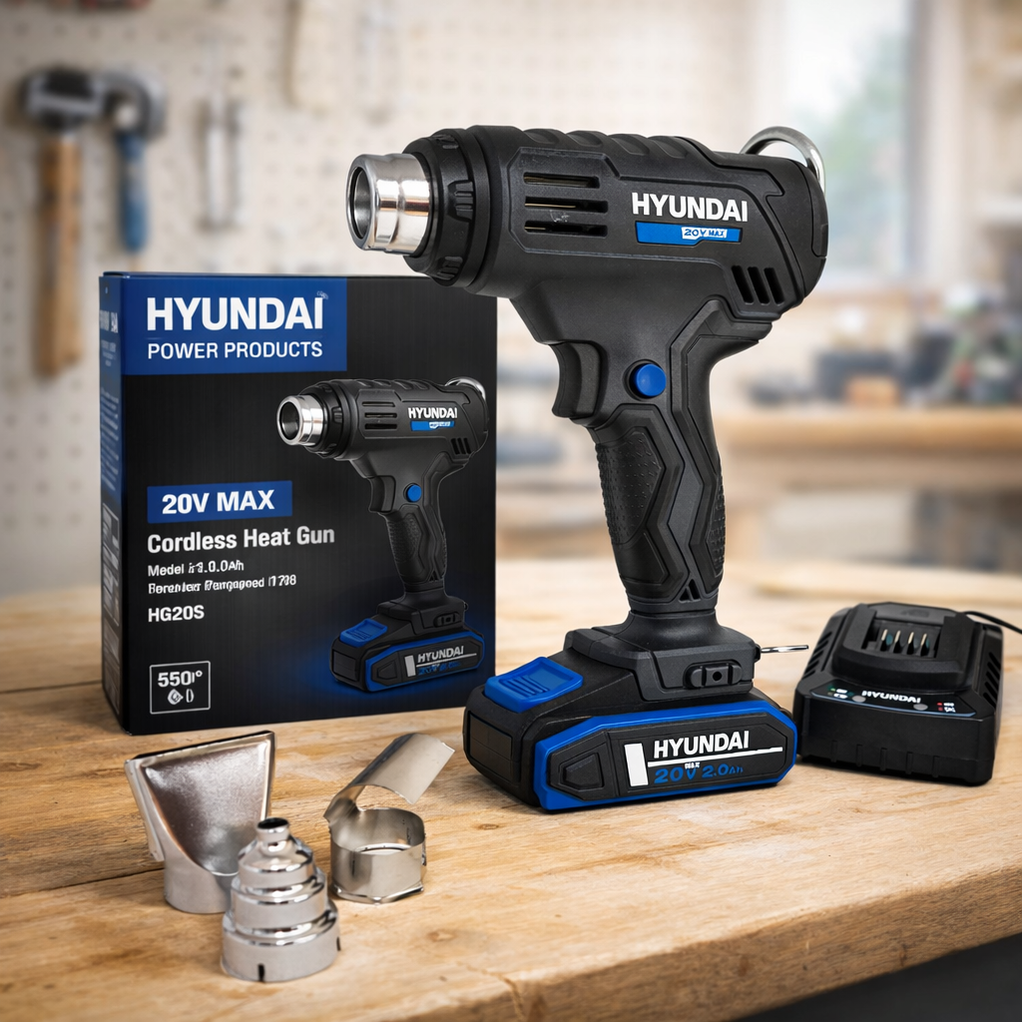Hyundai 20V Cordless Heat Gun Kit – 2 Temp Settings (350°C/550°C), Aut ...