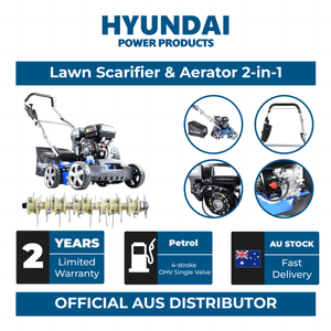 Hyundai Petrol Lawn Scarifier & Aerator 2-in-1 – 212cc Engine, 400mm W ...