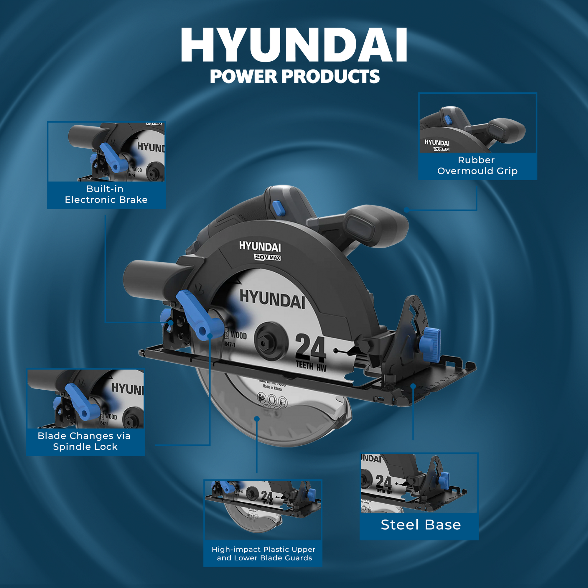 Hyundai 20V Brushless Circular Saw – 190mm Blade, 67.5mm Cut Depth - S ...