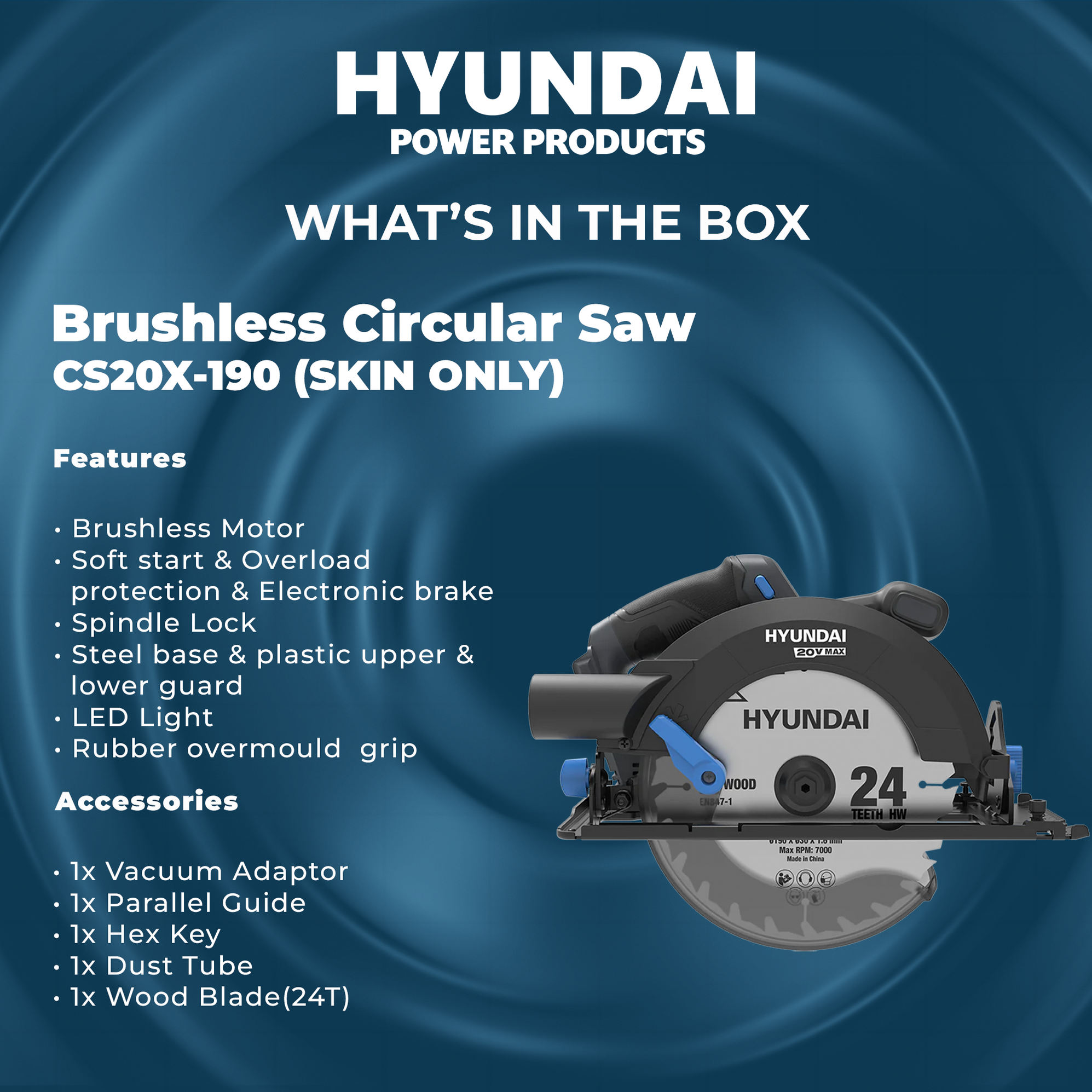 Hyundai 20V Brushless Circular Saw – 190mm Blade, 67.5mm Cut Depth - S ...