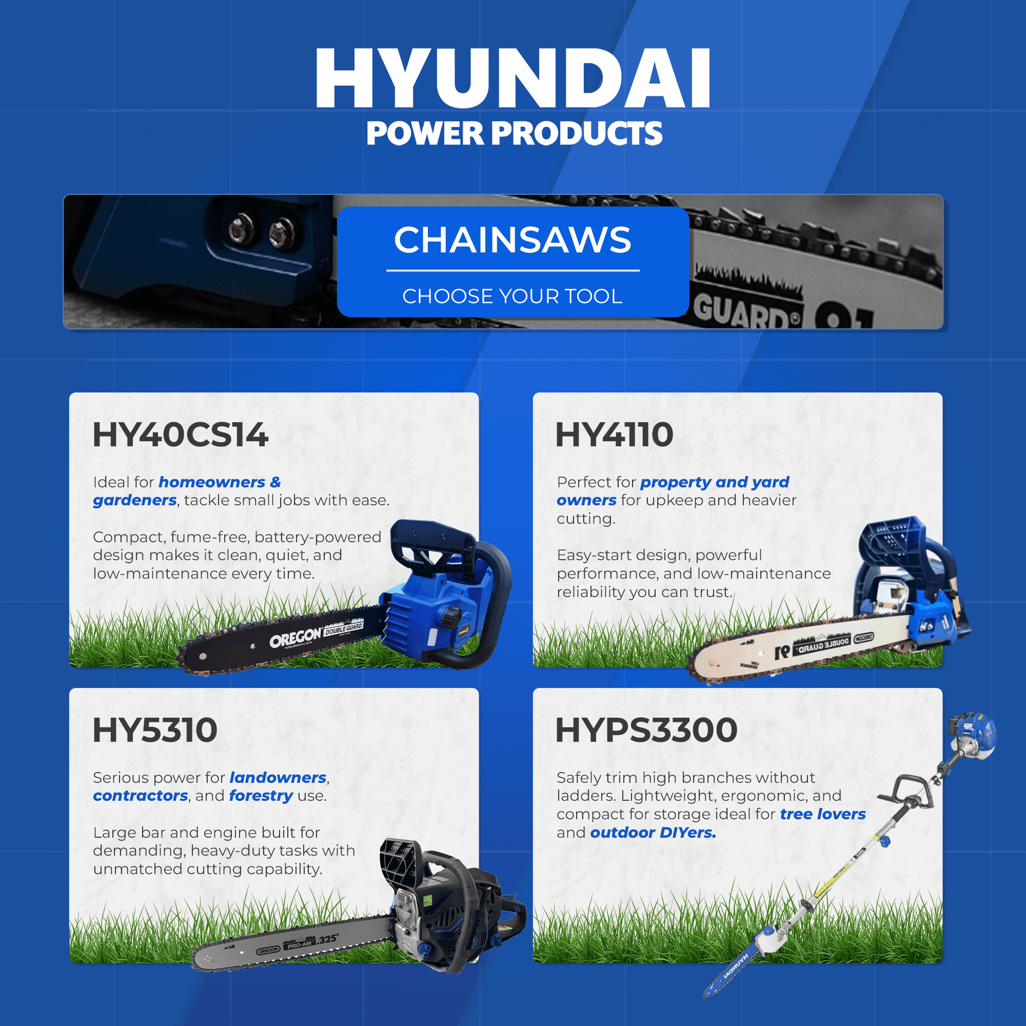 Hyundai 16" PETROL CHAINSAW – 40cc 2-Stroke, Oregon Bar, Lightweight ...
