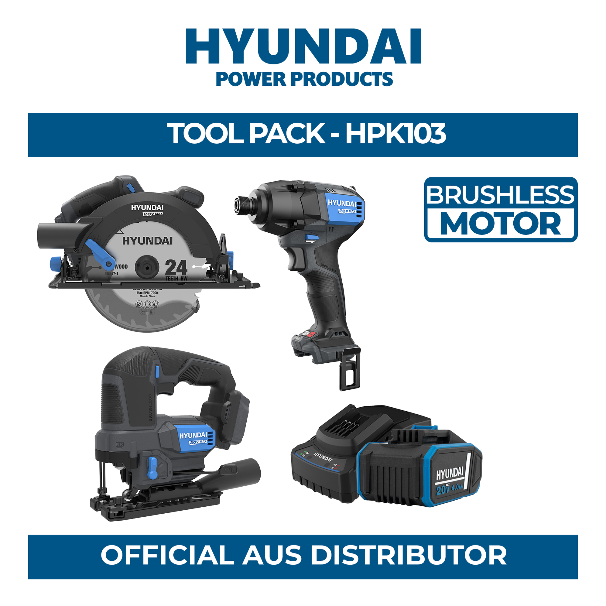 Hyundai Power 3 Piece Kit - Impact Driver + Circular Saw + Jig Saw + 4 ...